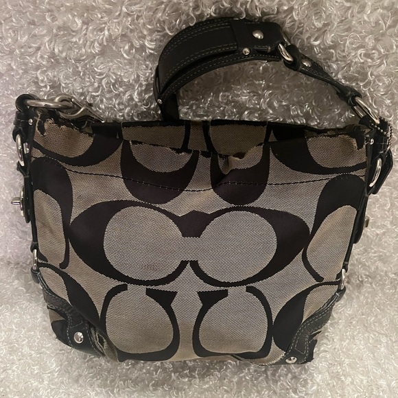 Coach | Bags | Coach Signature Carly Hobo Black Gray Canvas Brass ...